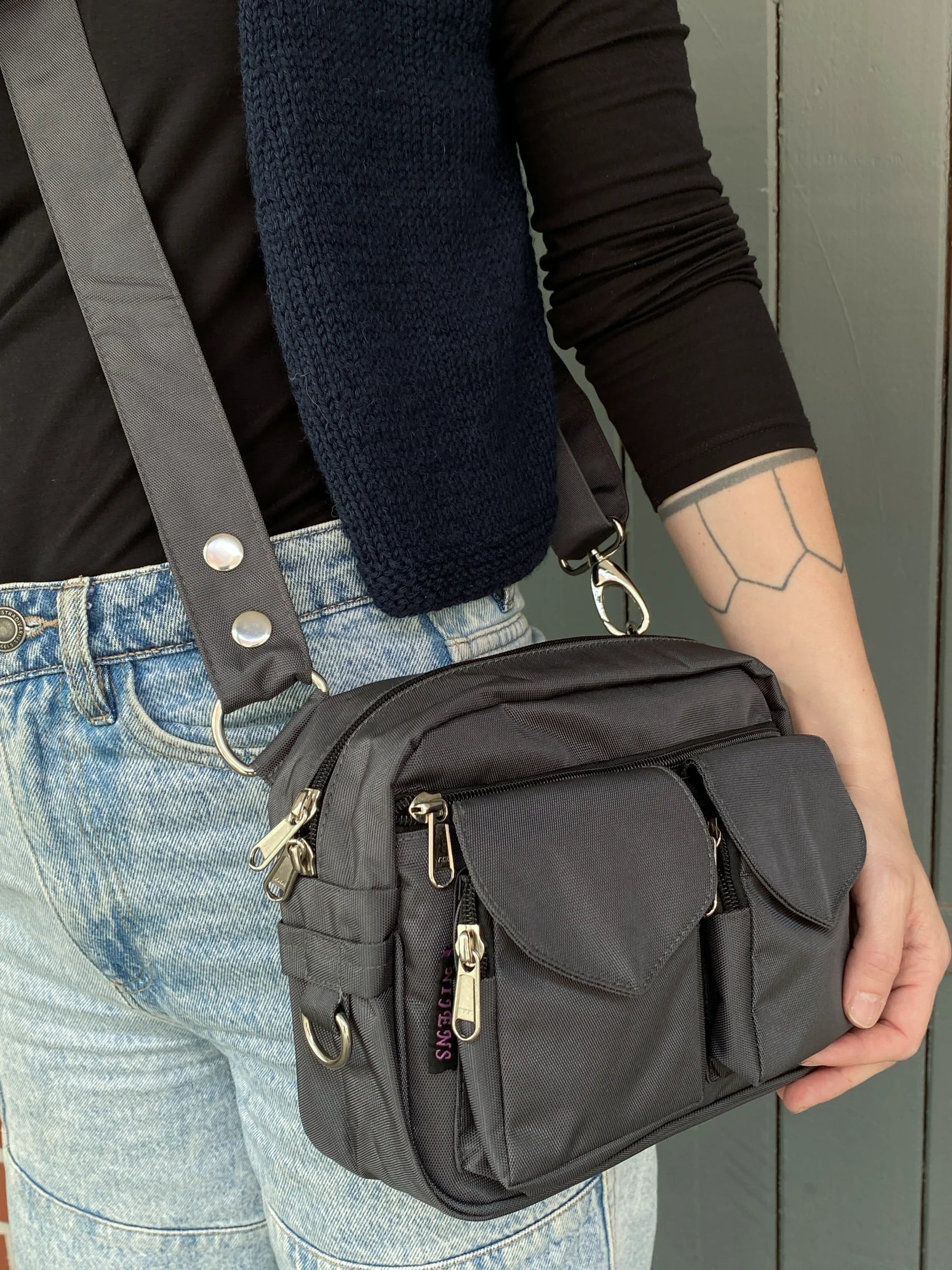 Bauchtasche, Crossbodybag, Gassi-Tasche Nylon Anthrazit